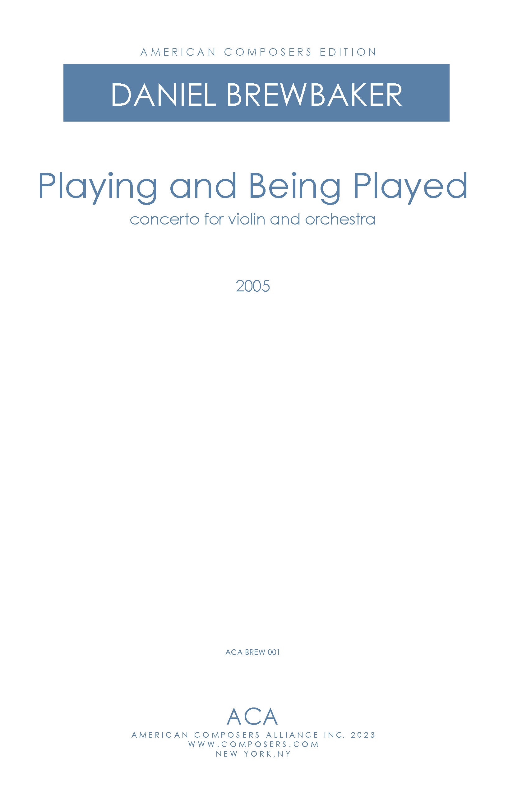 Playing and Being Played - Concerto for Violin and Orchestra – American ...