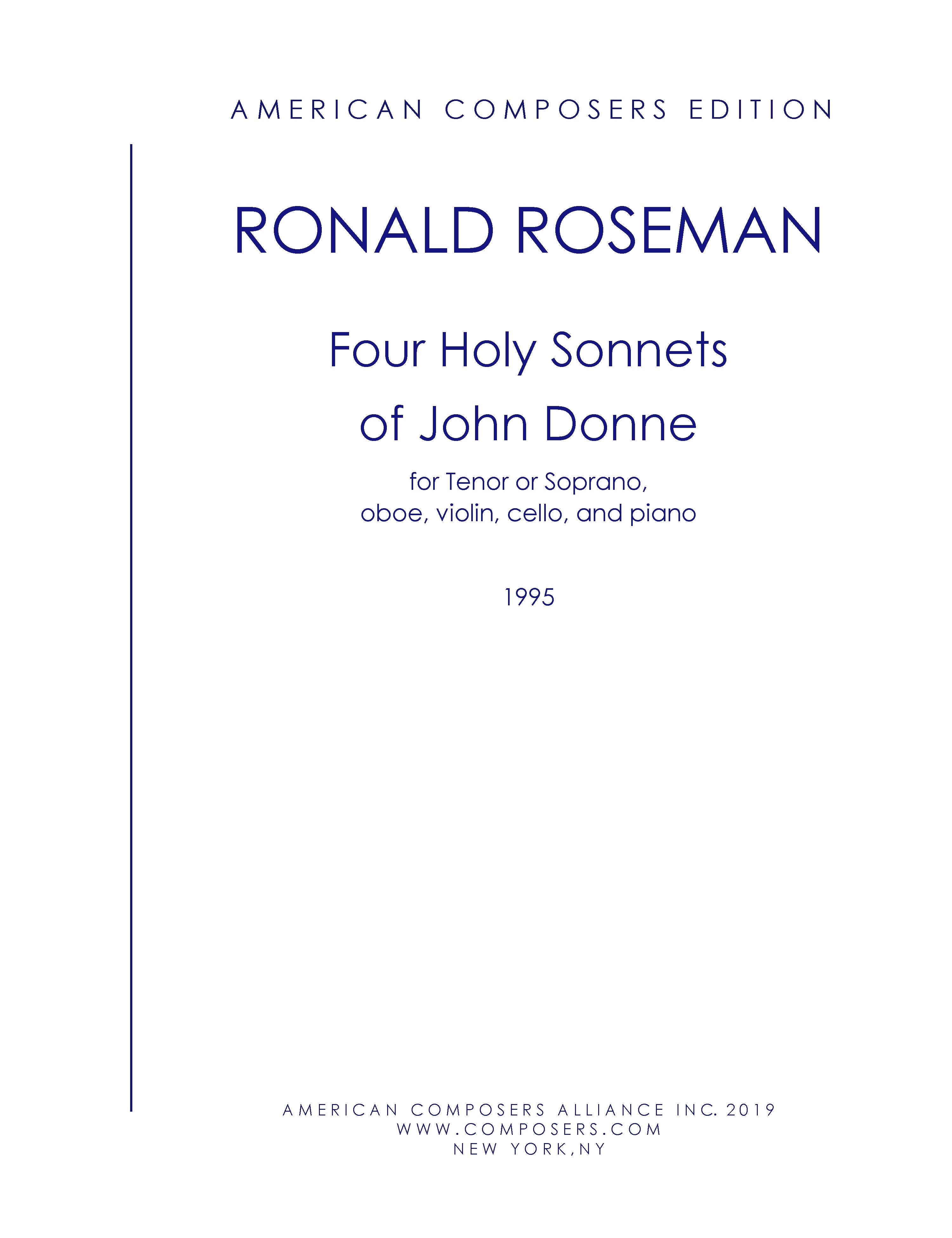 FOUR HOLY SONNETS OF JOHN DONNE – American Composers Alliance