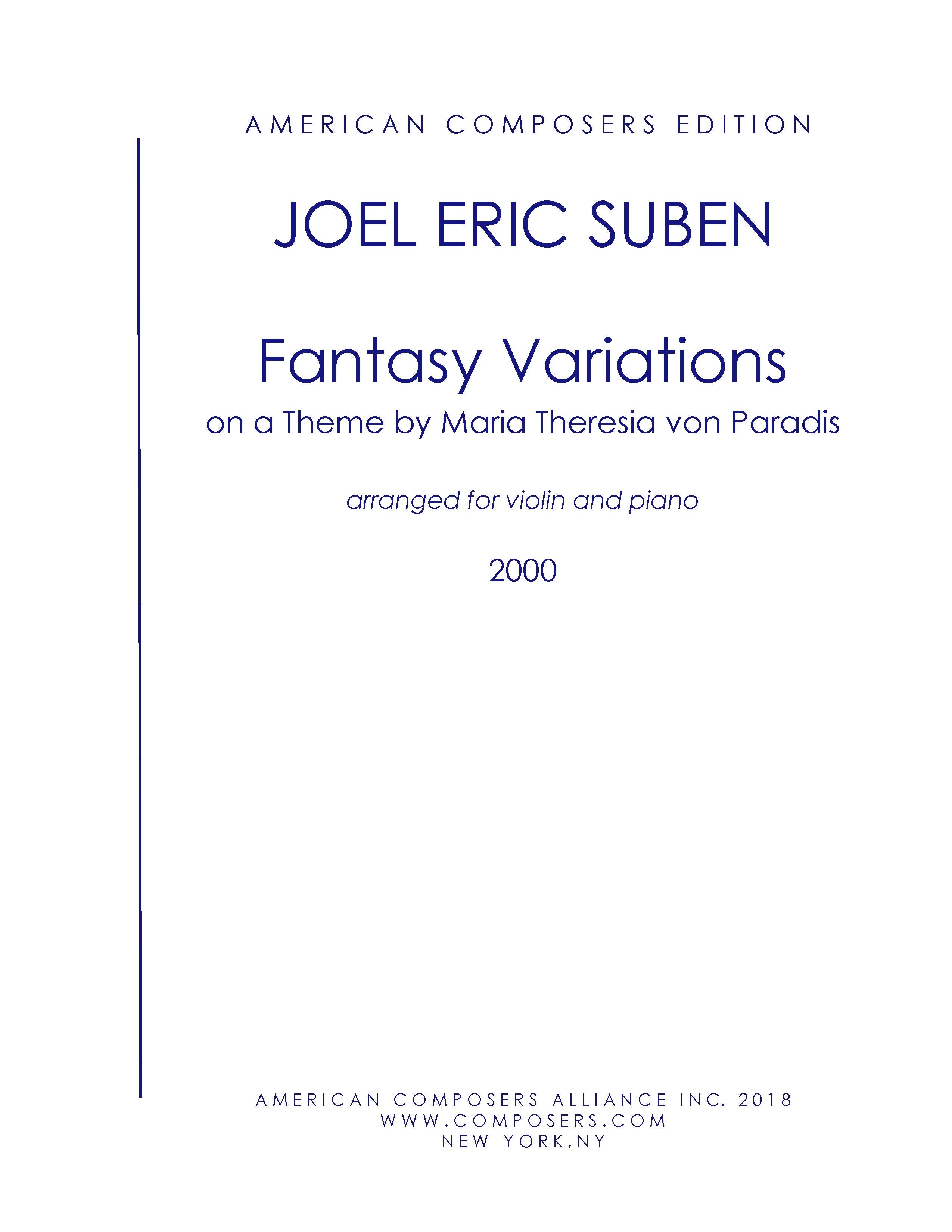 Fantasy-Variations on a Theme by Maria Theresia von Paradis - Violin a – American Composers Alliance