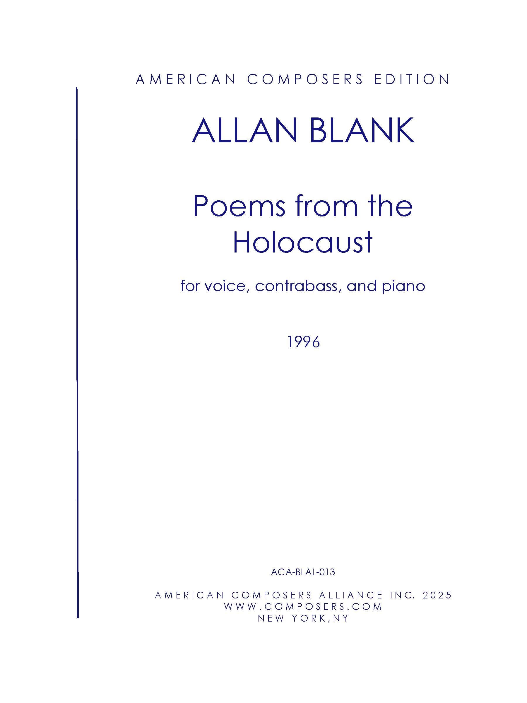 POEMS FROM THE HOLOCAUST – American Composers Alliance