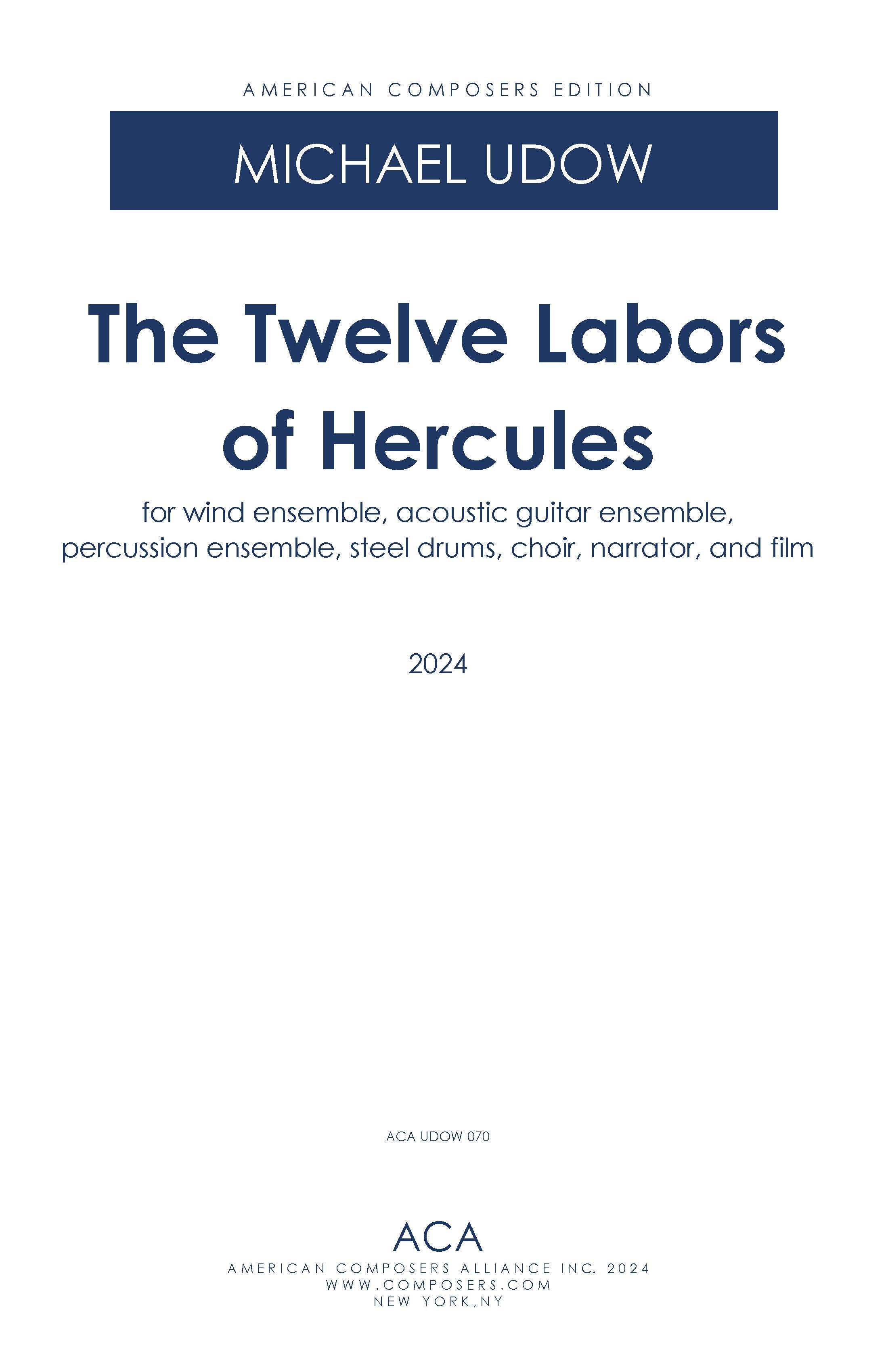 Twelve Labors of Hercules - For Wind Ensemble – American Composers Alliance