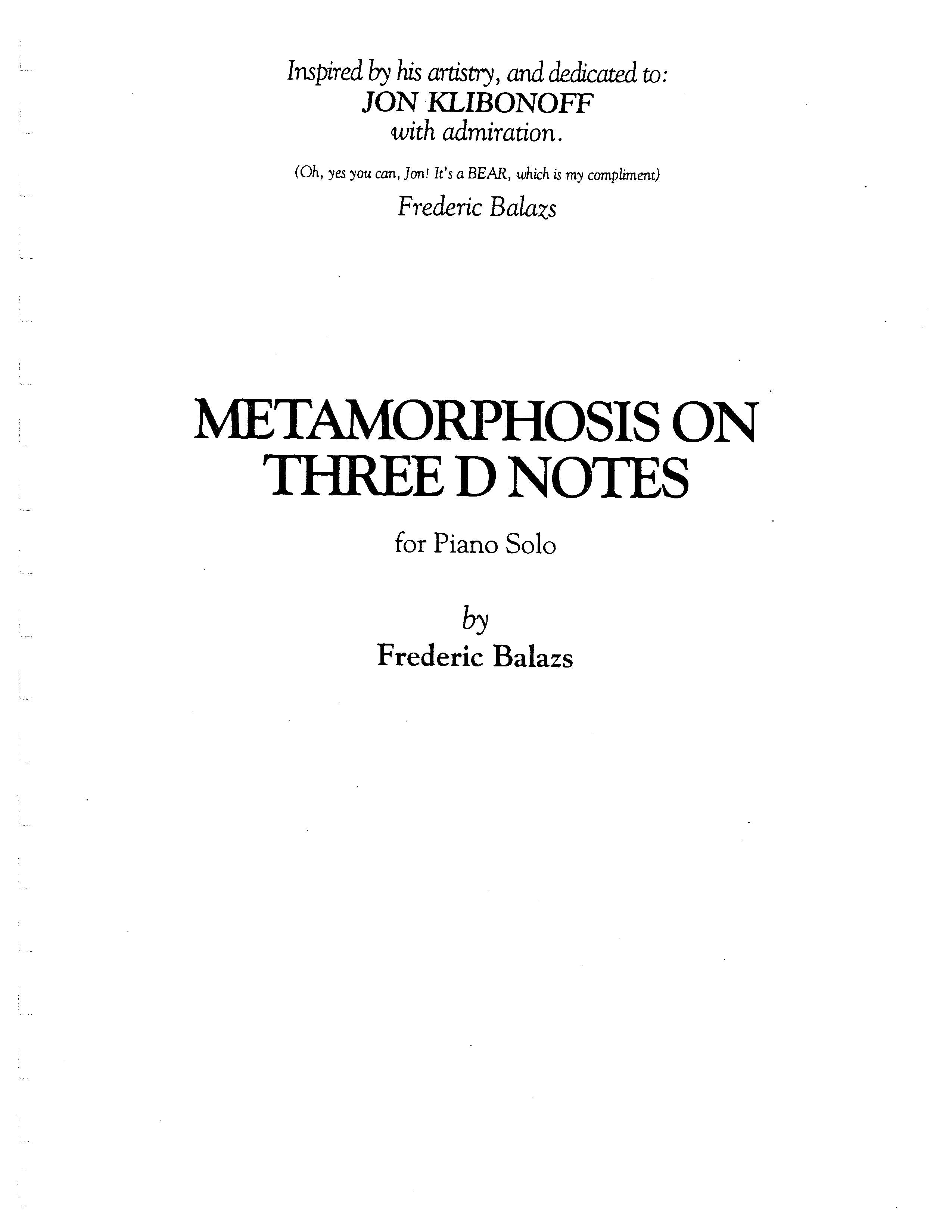 METAMORPHOSIS ON THREE D NOTES – American Composers Alliance