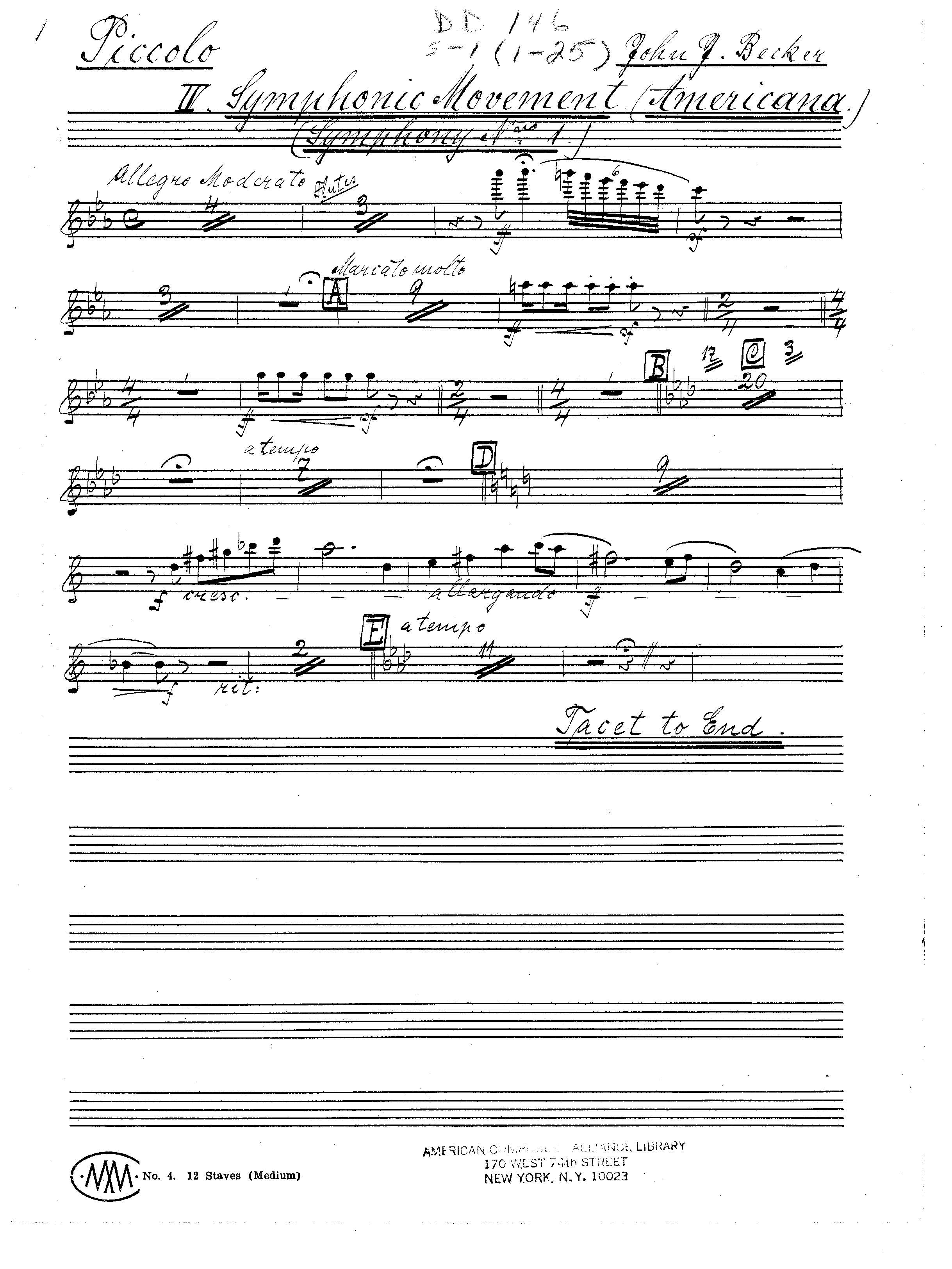 SYMPHONIC MOVEMENT (AMERICANA IV) SET OF PARTS only – American ...