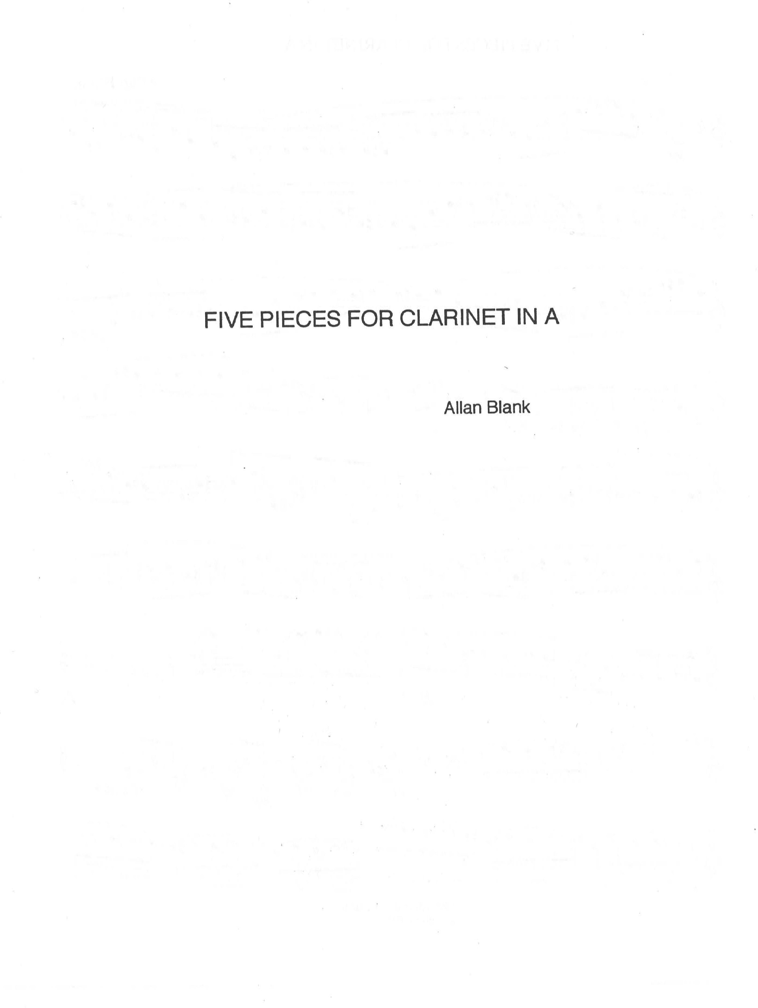 FIVE PIECES FOR CLARINET IN A – American Composers Alliance