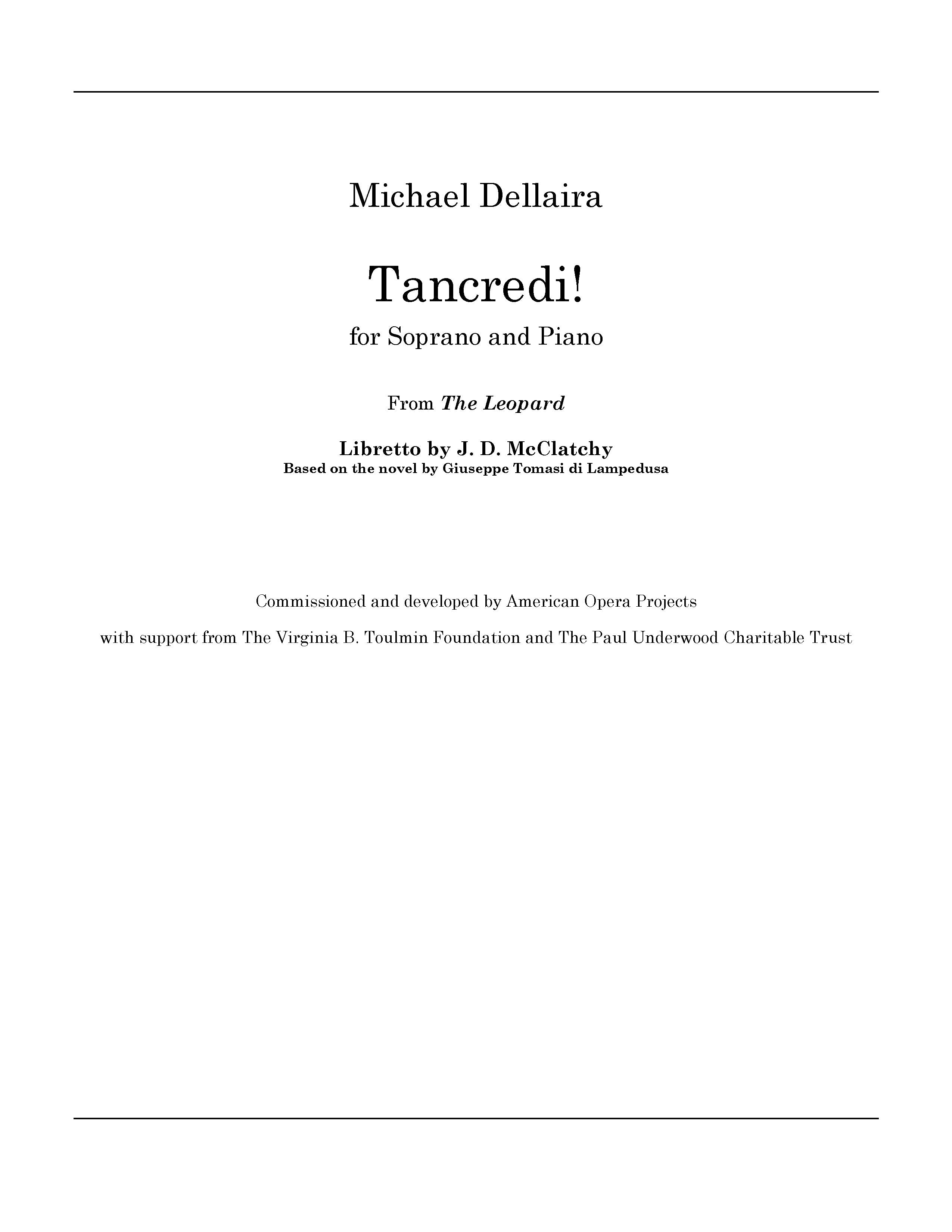 Tancredi! - I Know It! - from the opera The Leopard – American ...