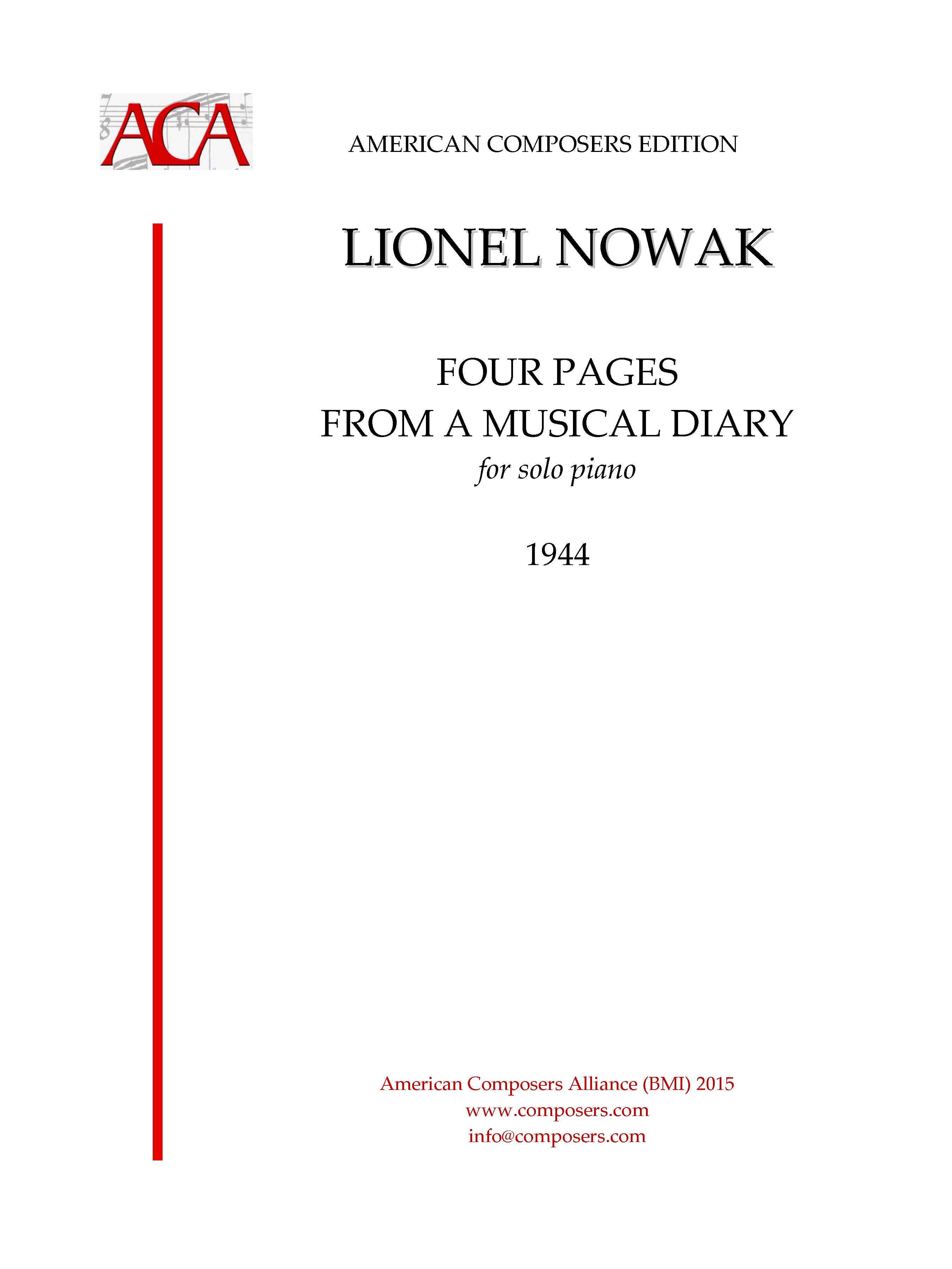 FOUR PAGES FROM A MUSICAL DIARY – American Composers Alliance