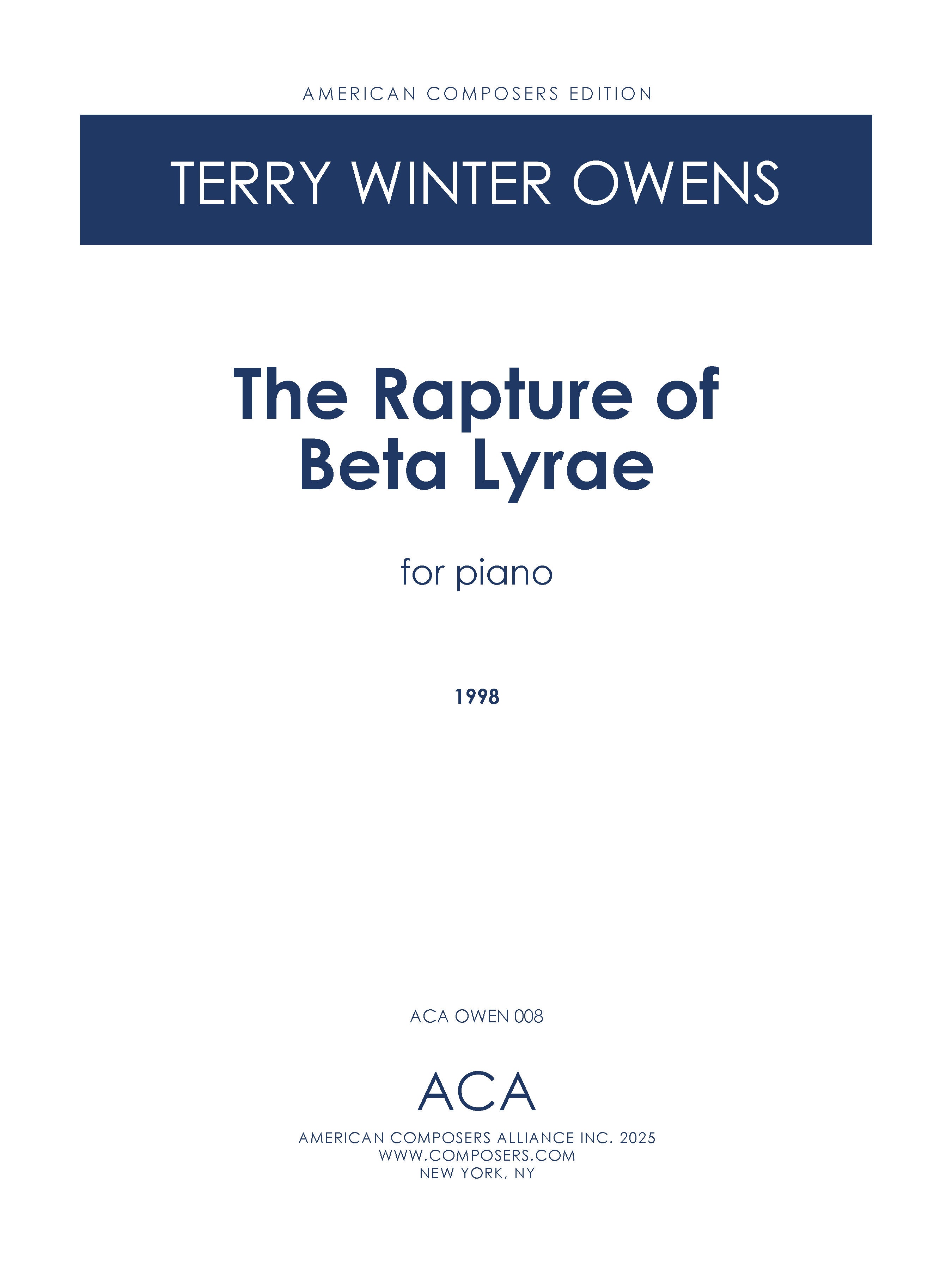 The Rapture of Beta Lyrae – American Composers Alliance
