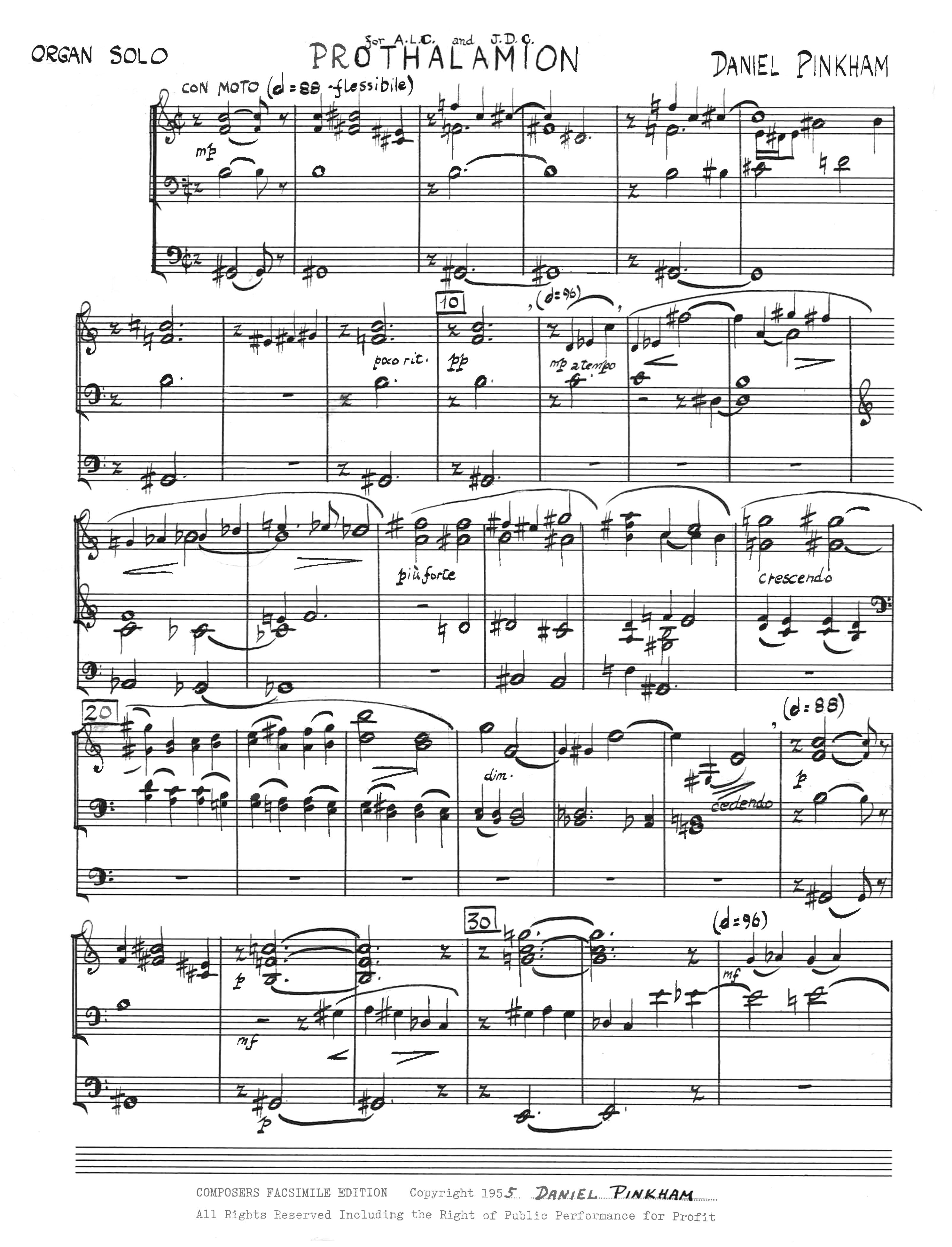 PROTHALAMION for organ – American Composers Alliance