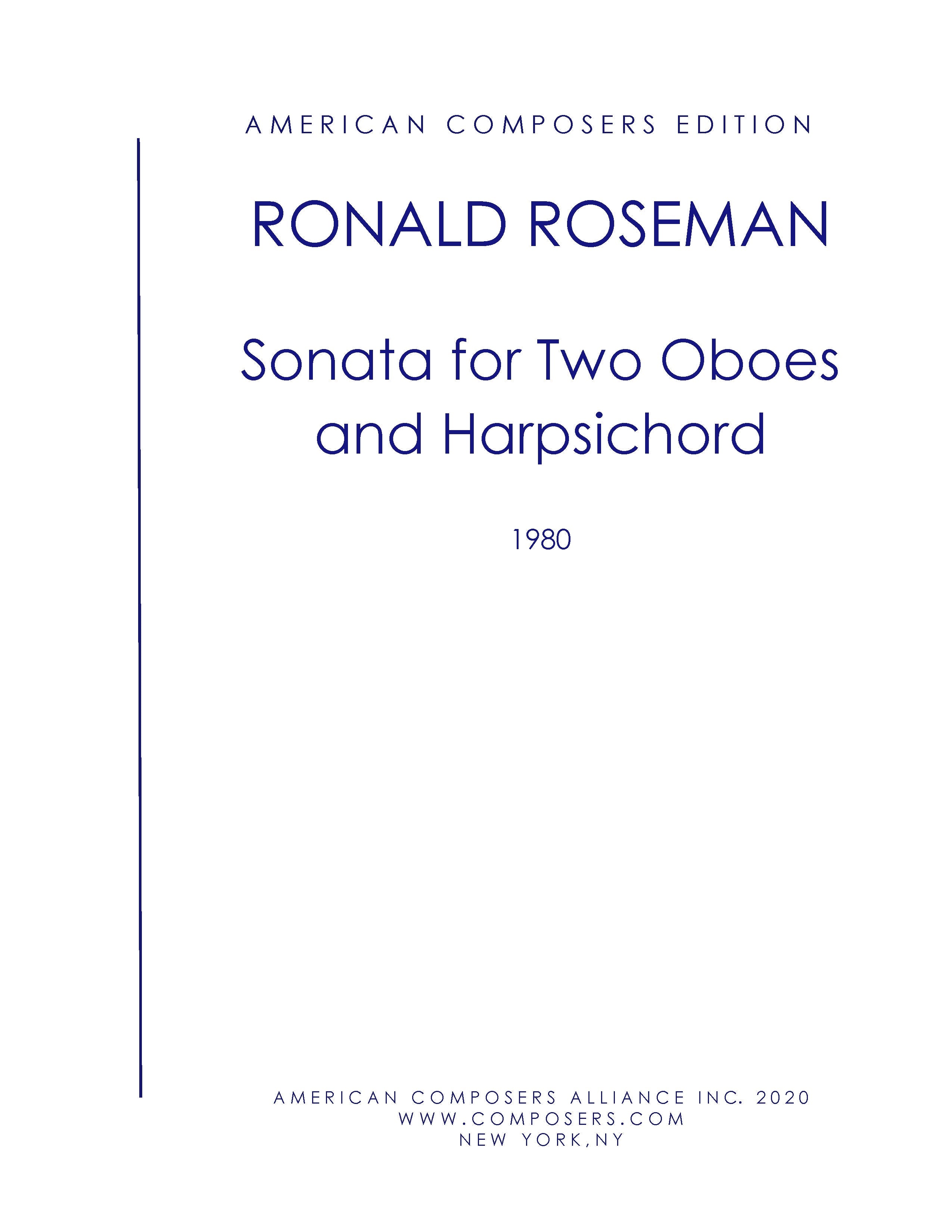 SONATA FOR TWO OBOES AND HARPSICHORD – American Composers Alliance