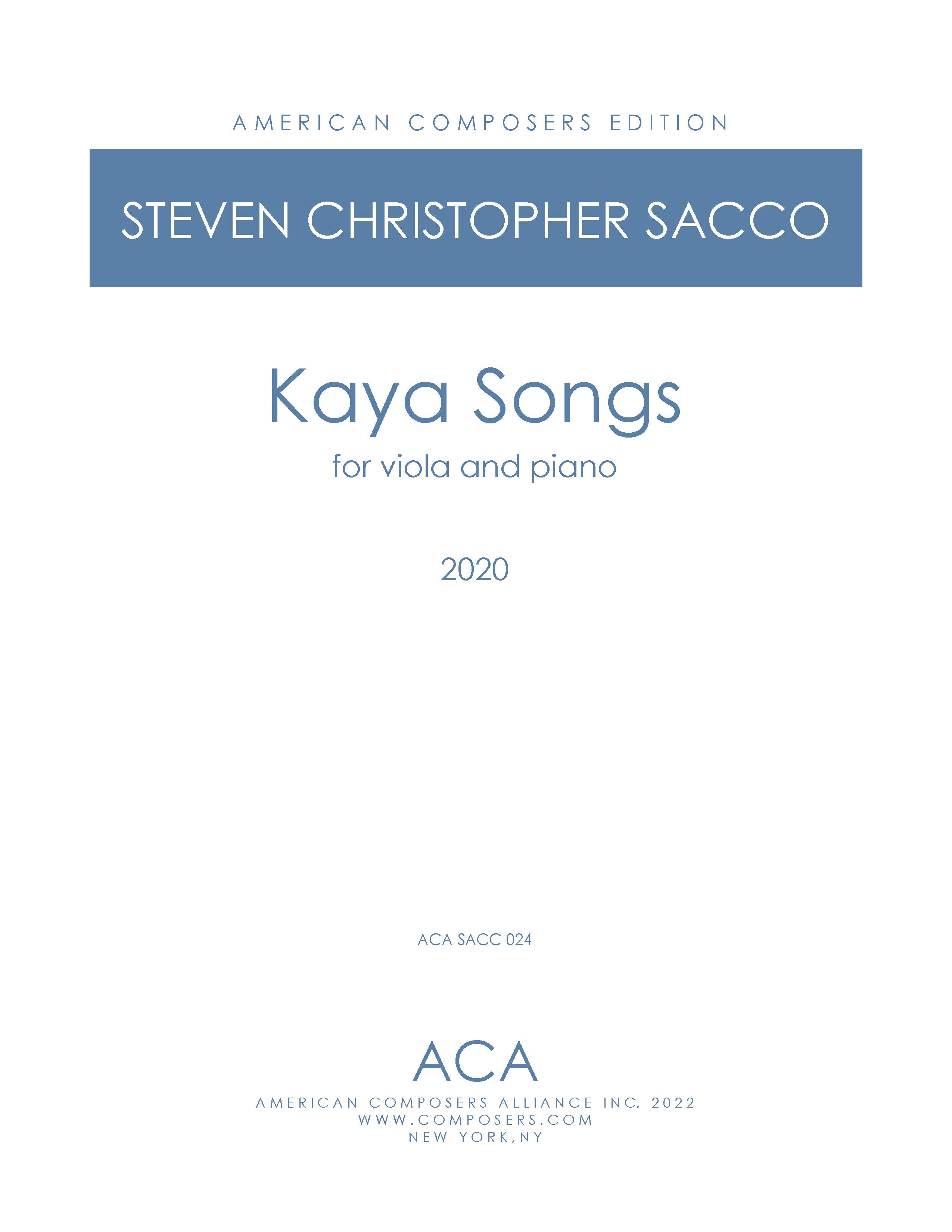 Kaya Songs – American Composers Alliance