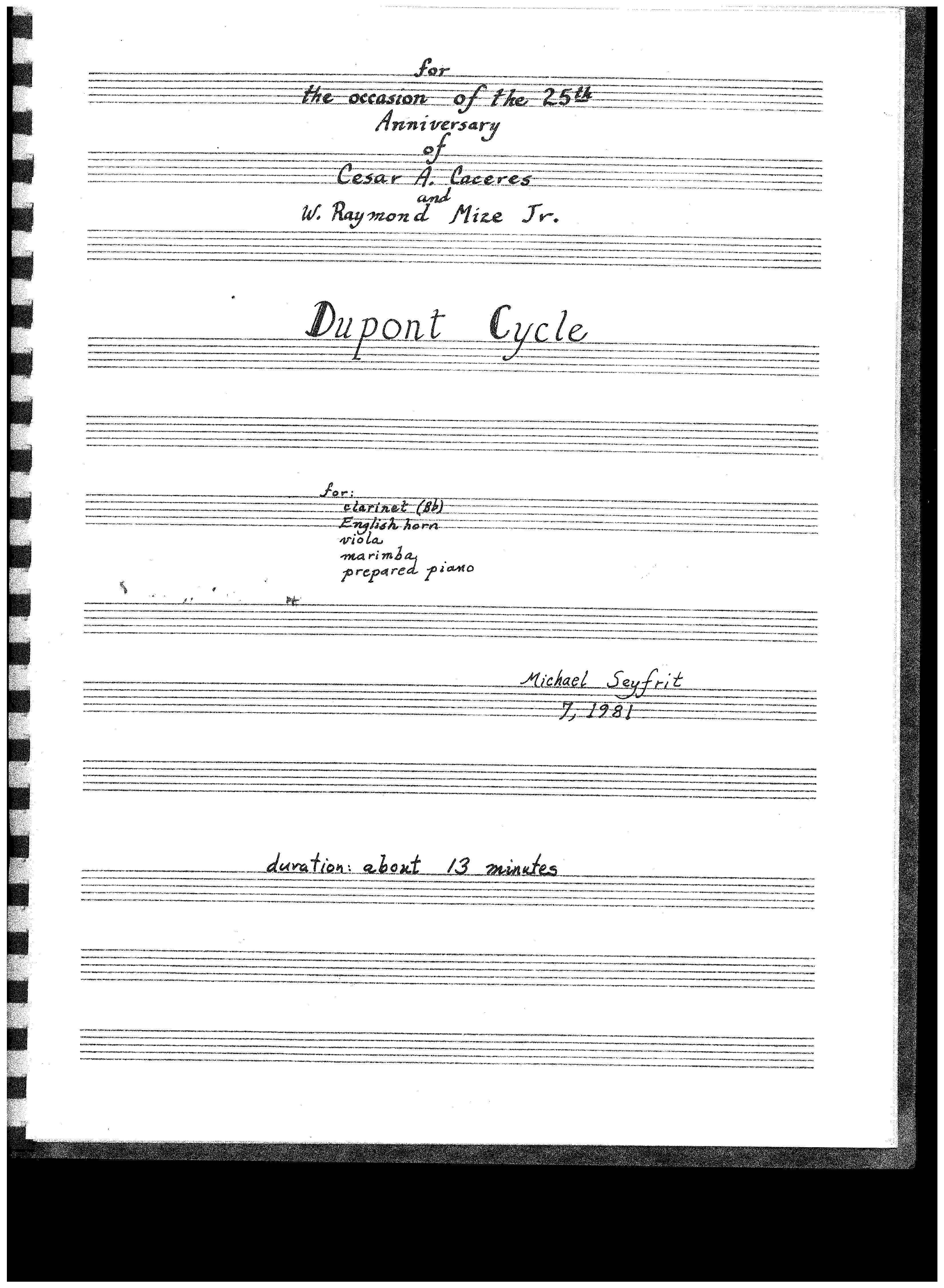 DUPONT CYCLE – American Composers Alliance
