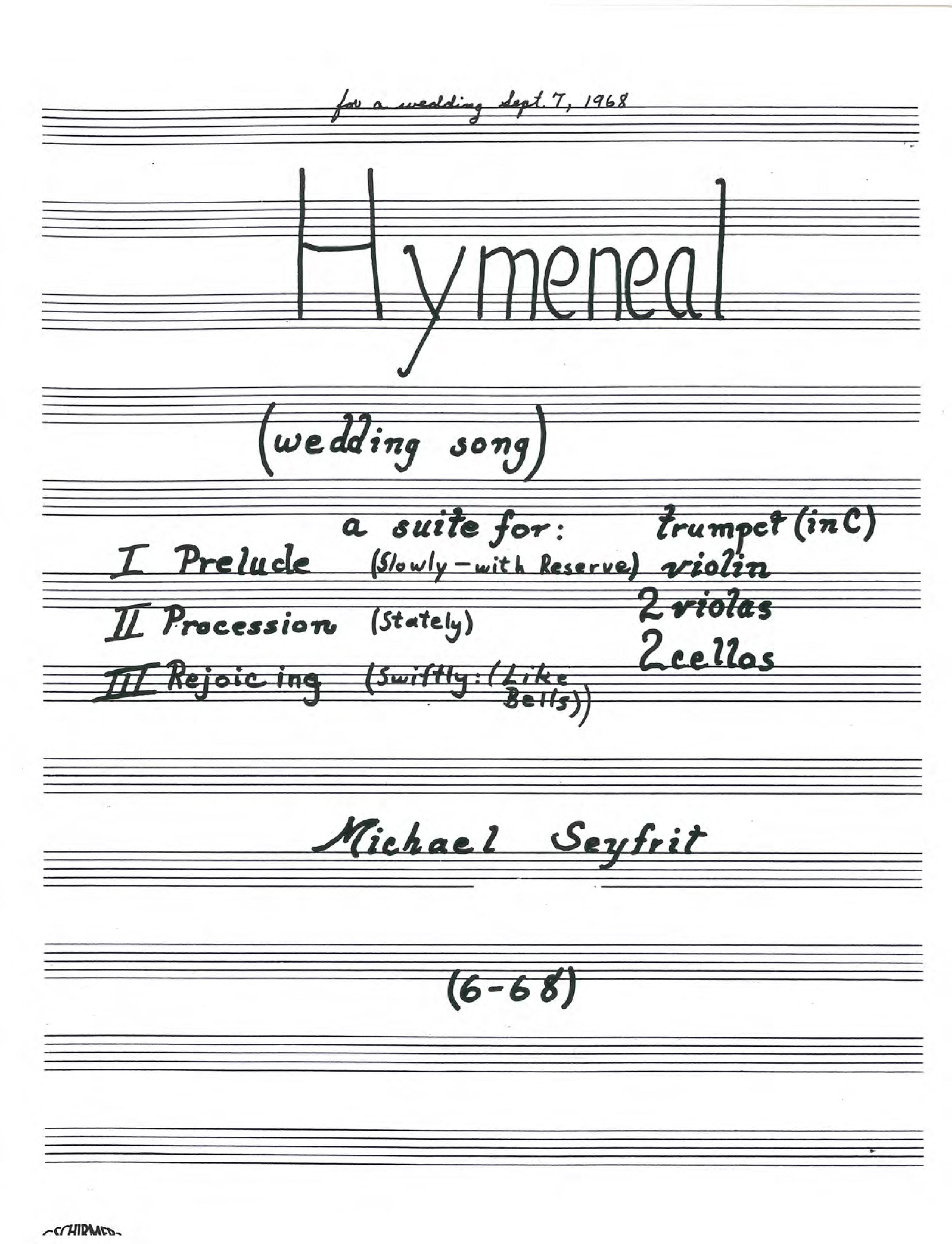HYMENEAL (WEDDING SUITE) – American Composers Alliance