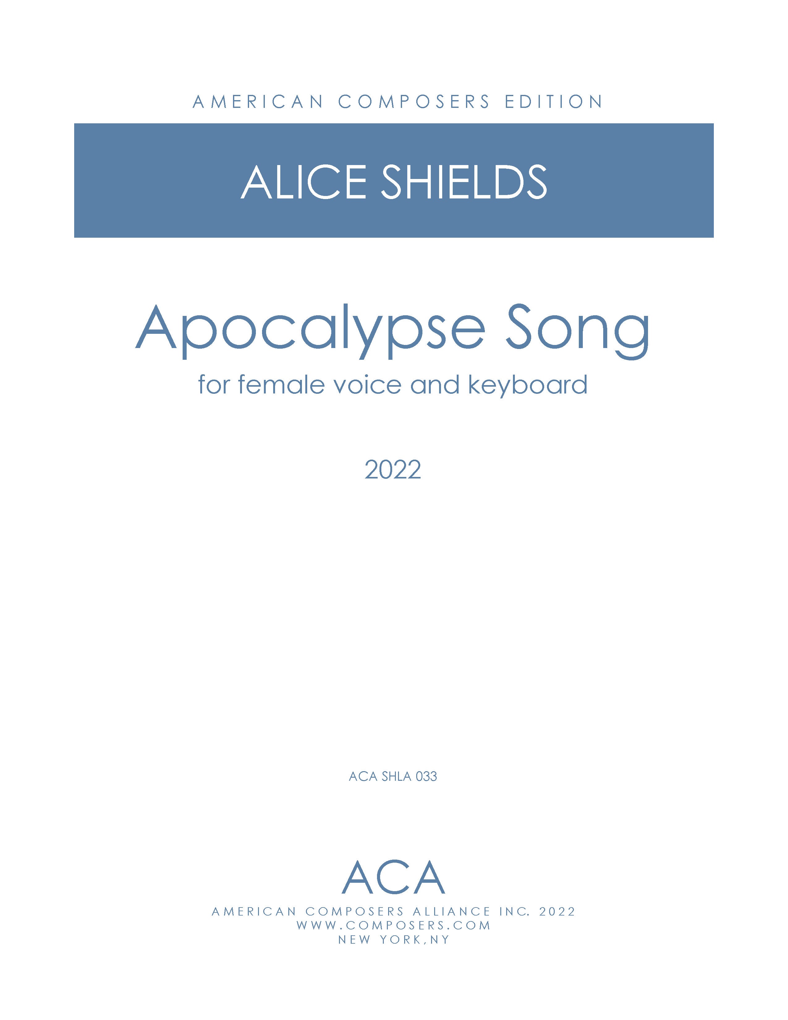 Apocalypse Song – American Composers Alliance