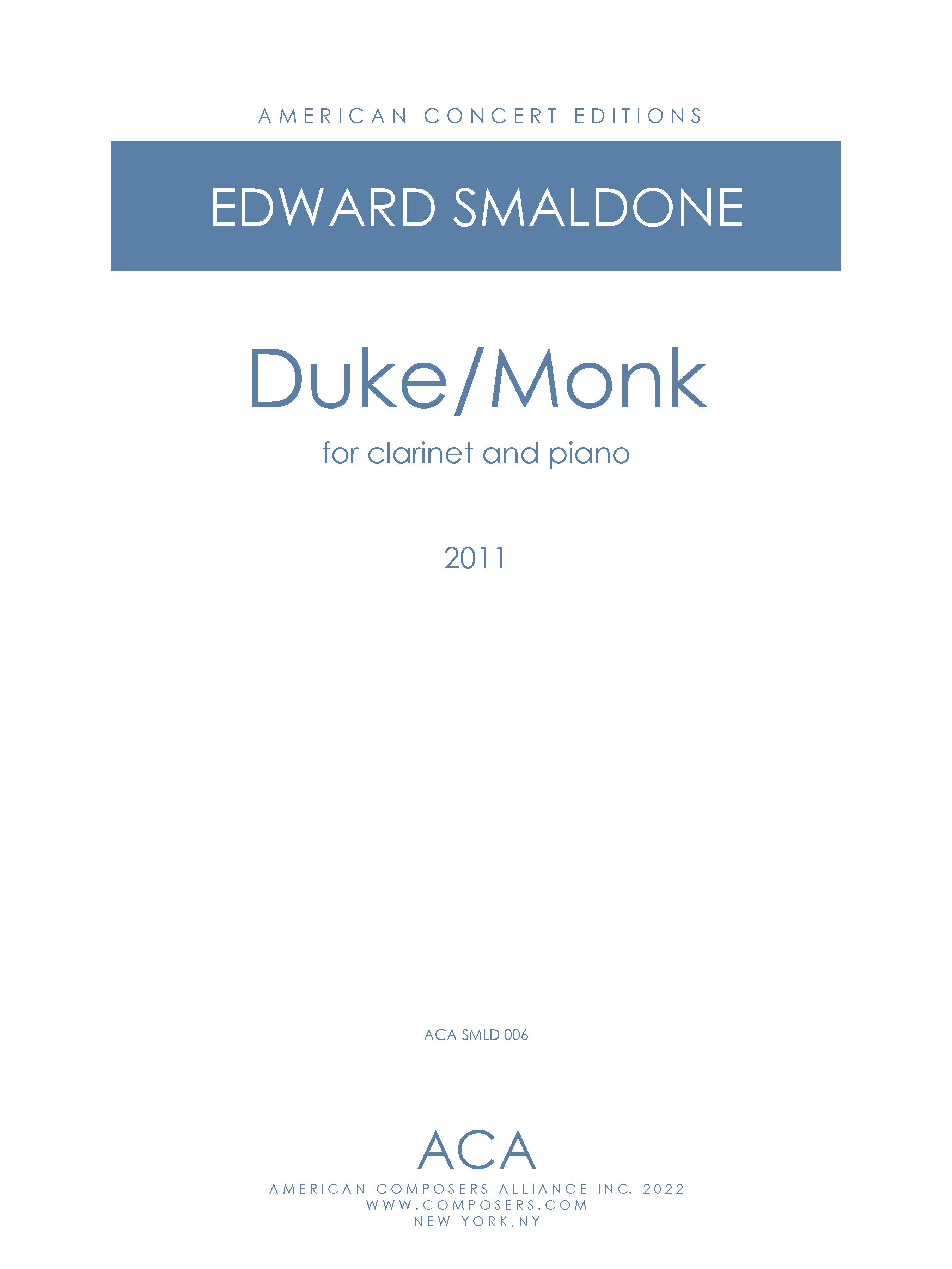 Duke/Monk for Clarinet and Piano – American Composers Alliance