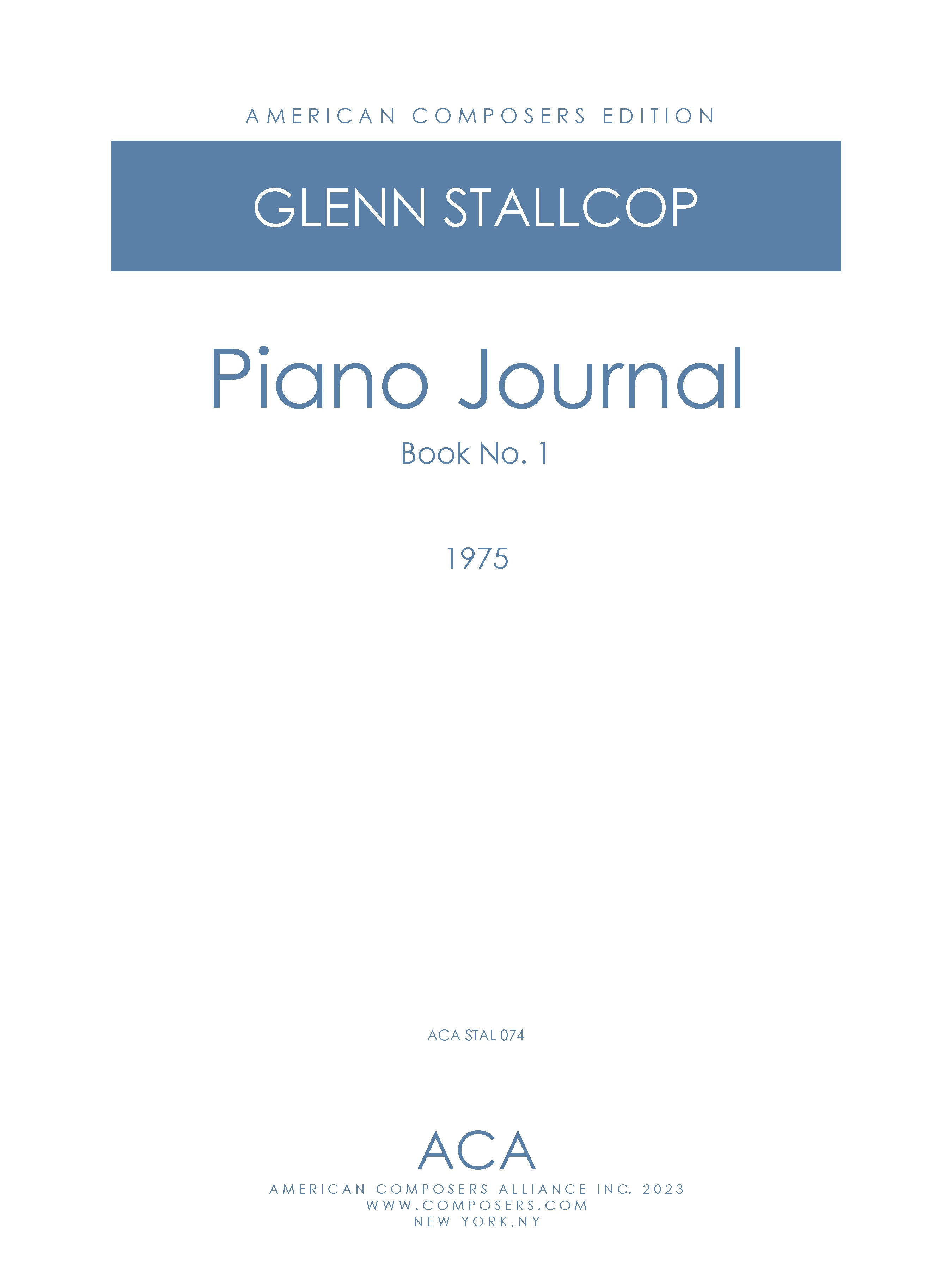 Piano Journal, Book No. 1 – American Composers Alliance