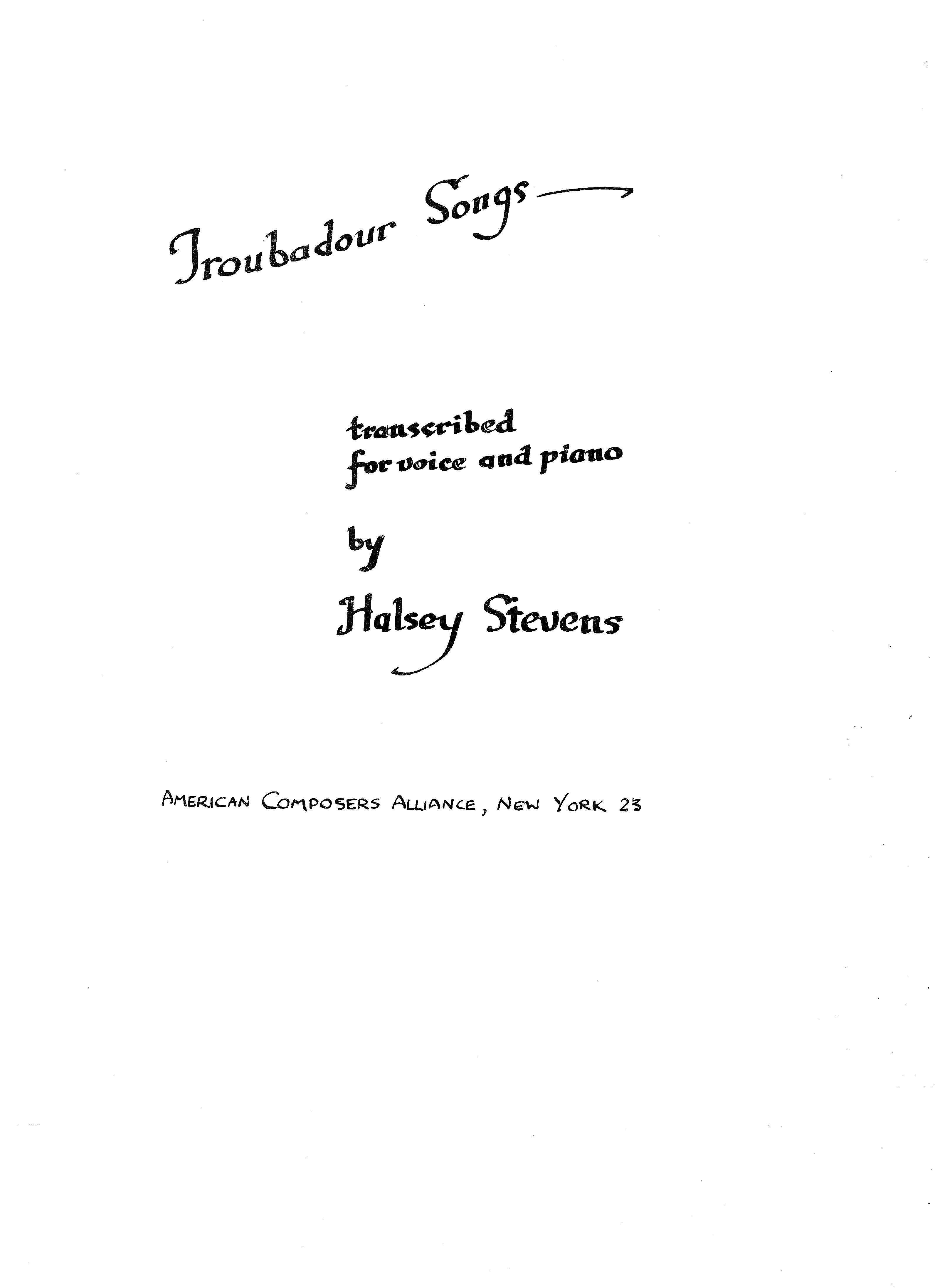 TROUBADOUR SONGS – American Composers Alliance