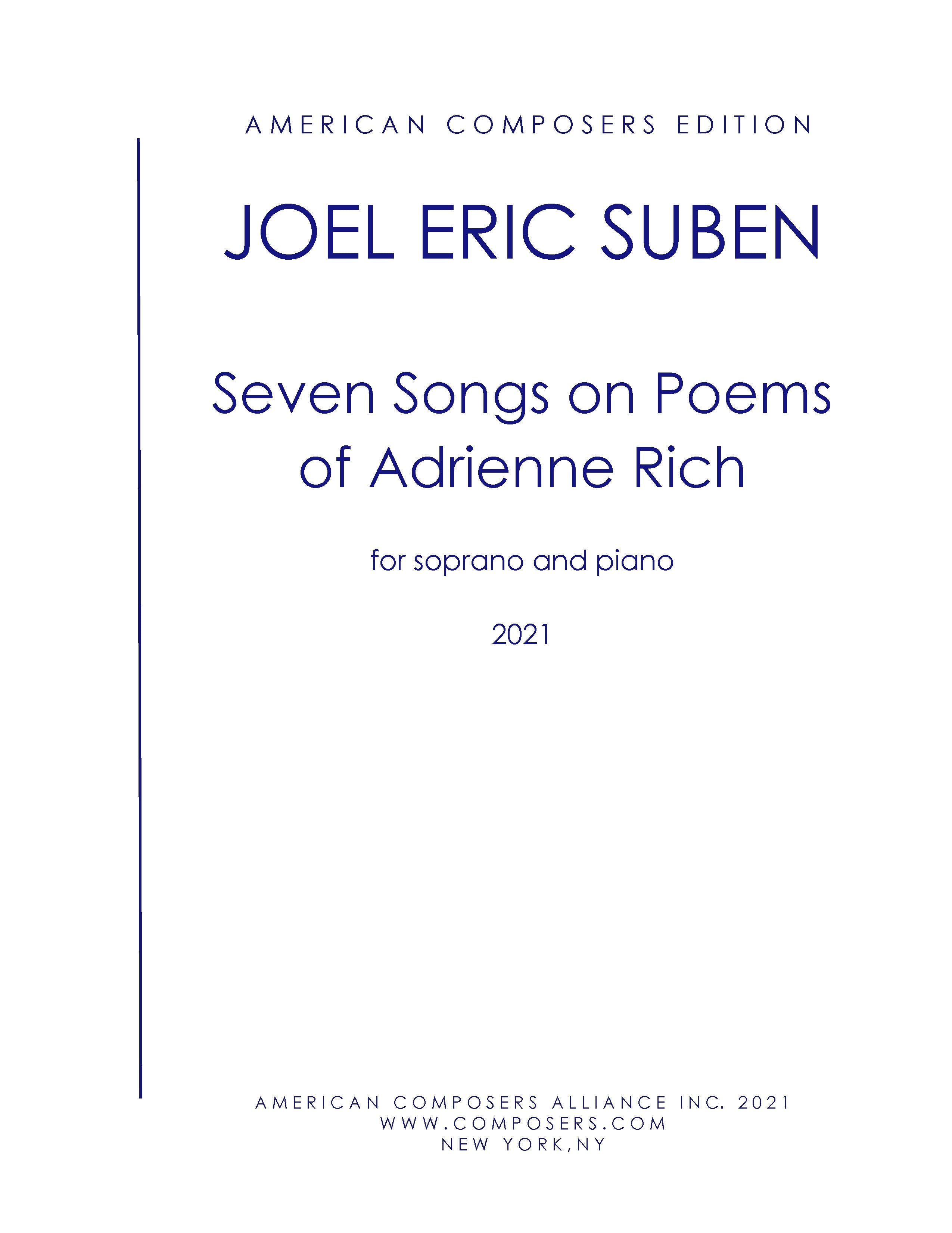 Seven Songs on Poems of Adrienne Rich – American Composers Alliance