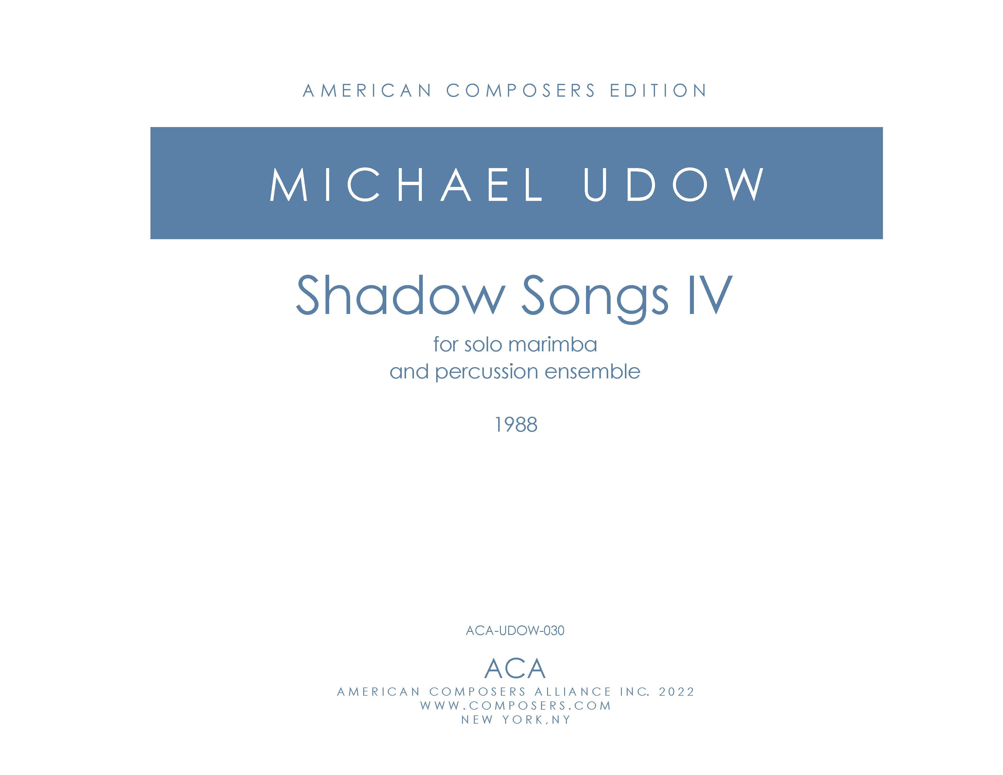 Shadow Songs IV – American Composers Alliance