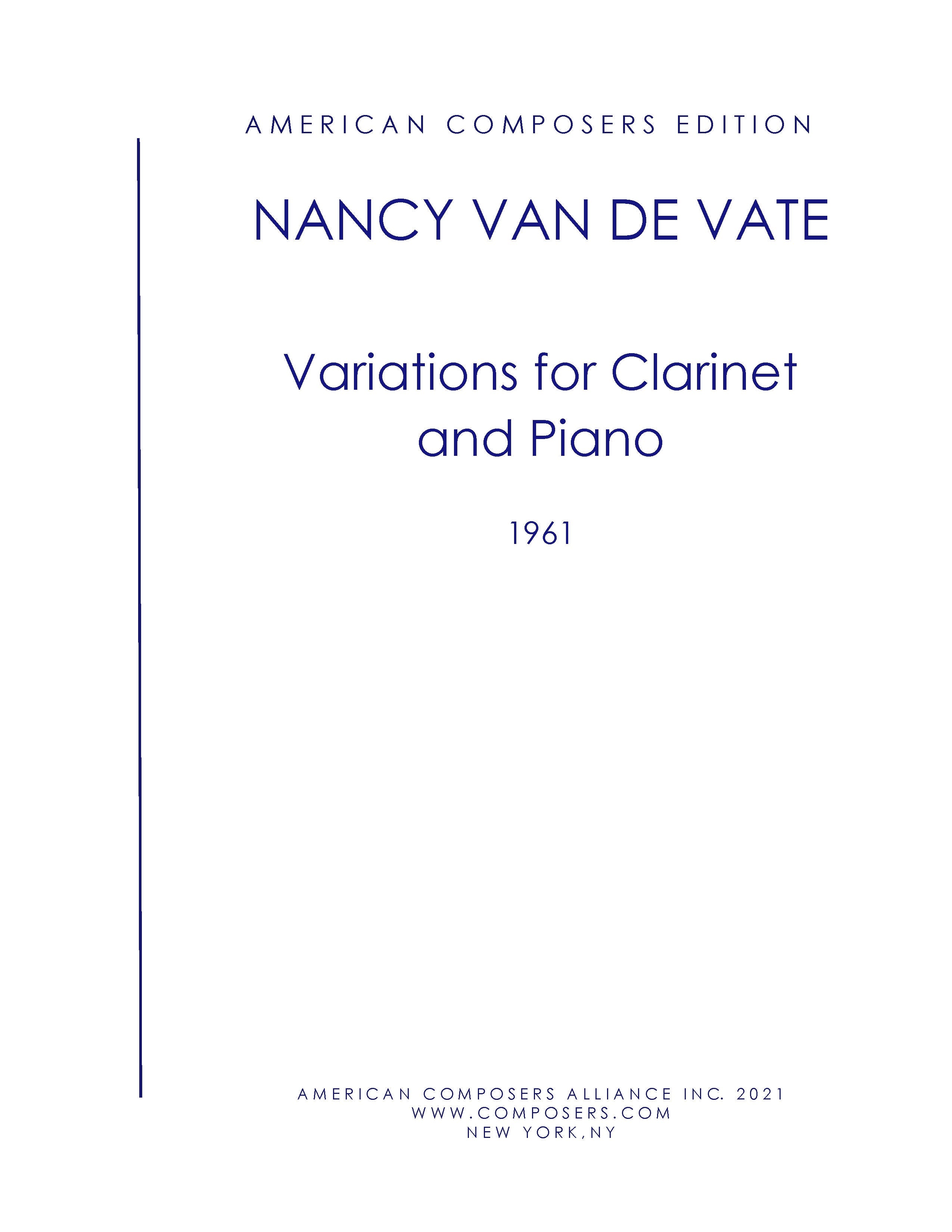 VARIATIONS FOR CLARINET AND PIANO – American Composers Alliance