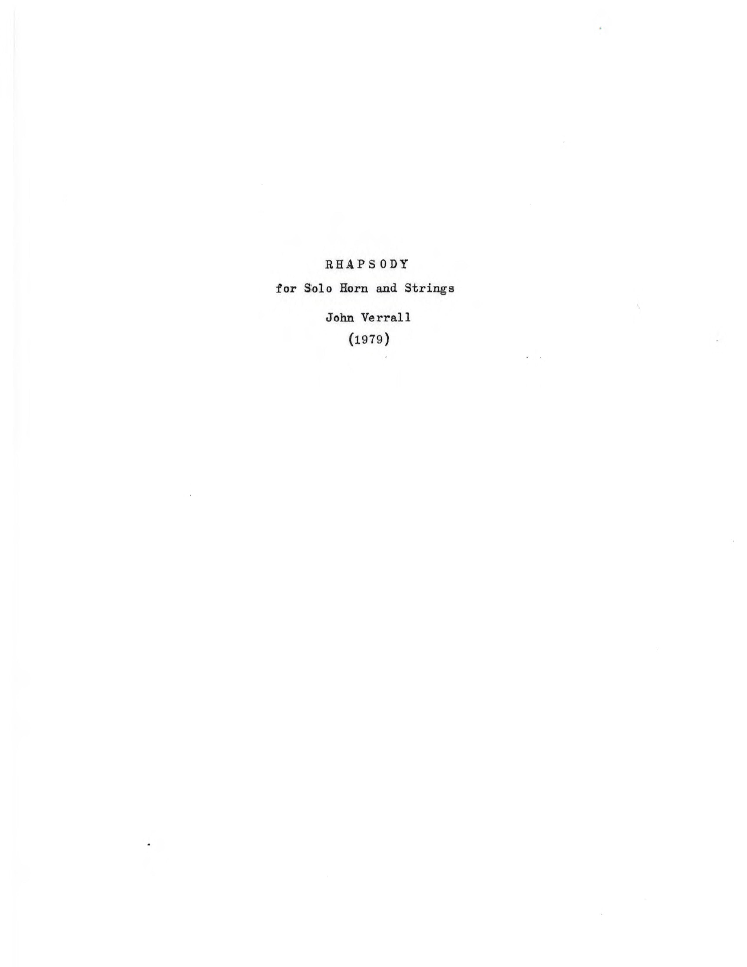 Rhapsody for Solo Horn and Strings – American Composers Alliance