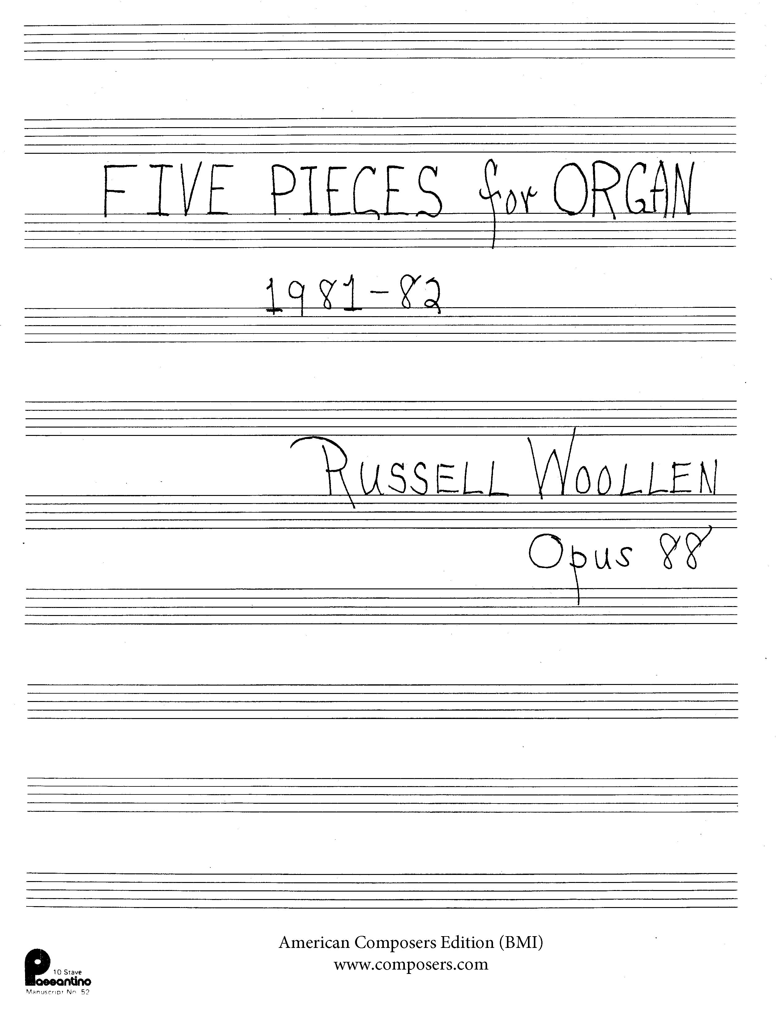 FIVE PIECES FOR ORGAN – American Composers Alliance