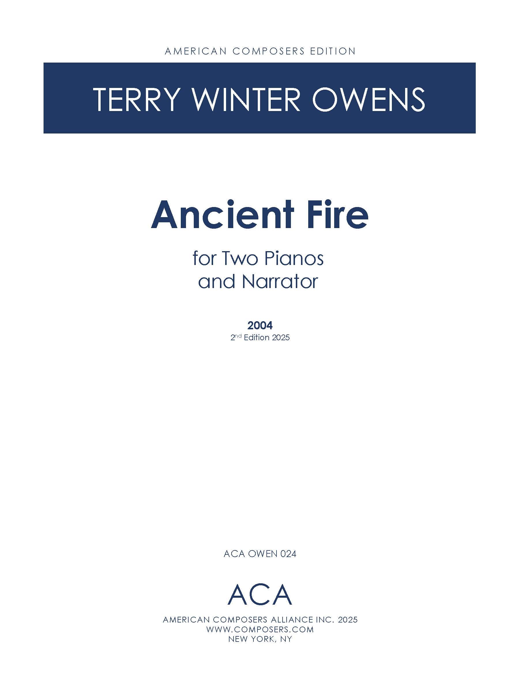 Ancient Fire for Two Pianos – American Composers Alliance