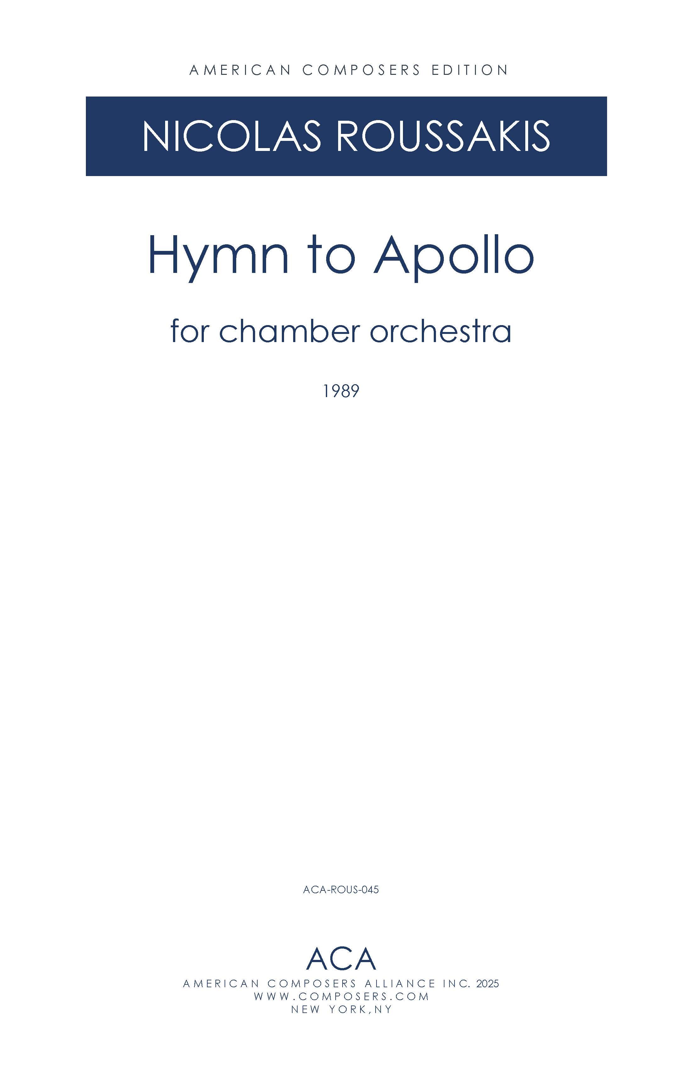 HYMN TO APOLLO – American Composers Alliance
