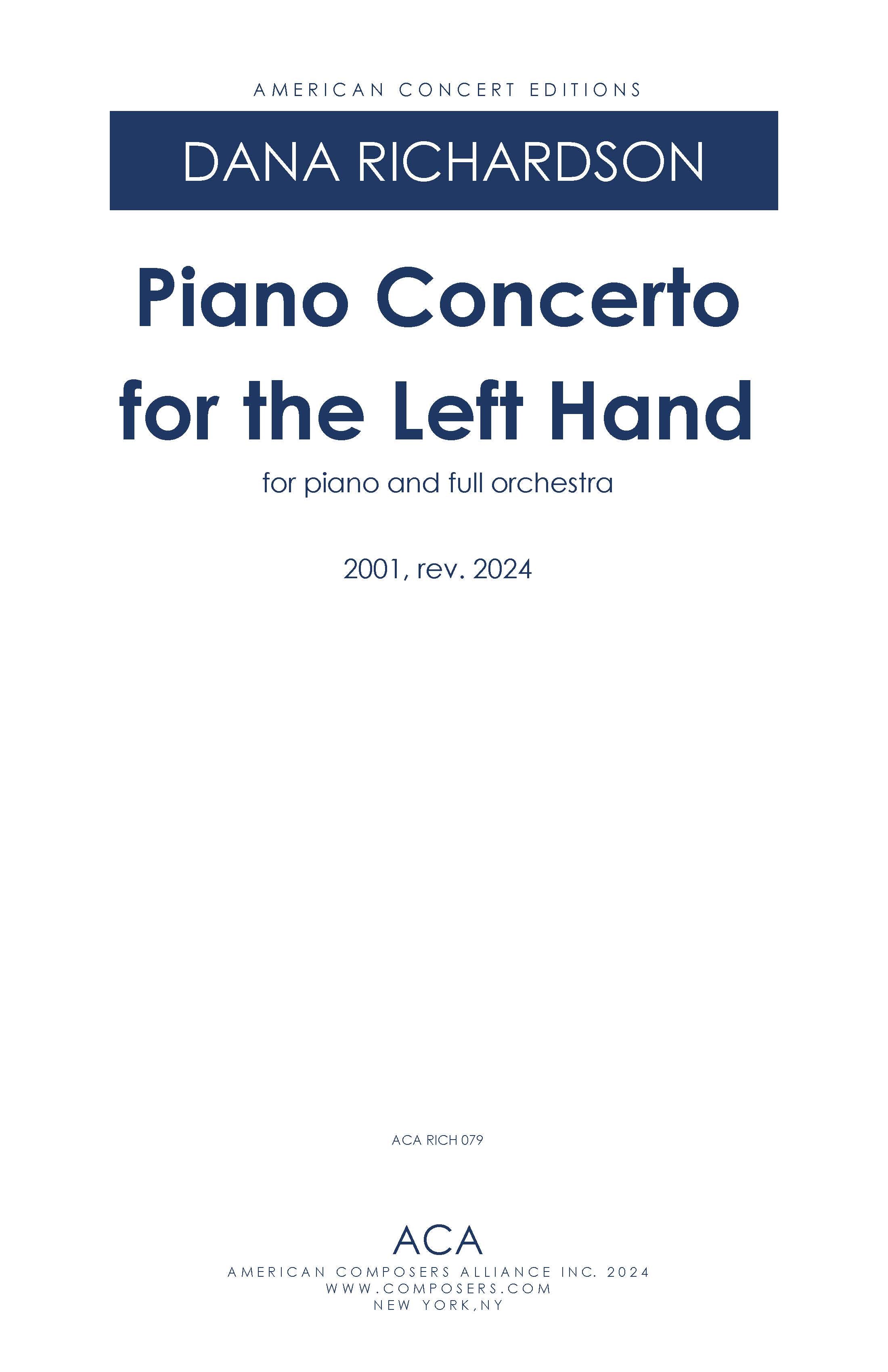 Piano Concerto for the Left Hand – American Composers Alliance