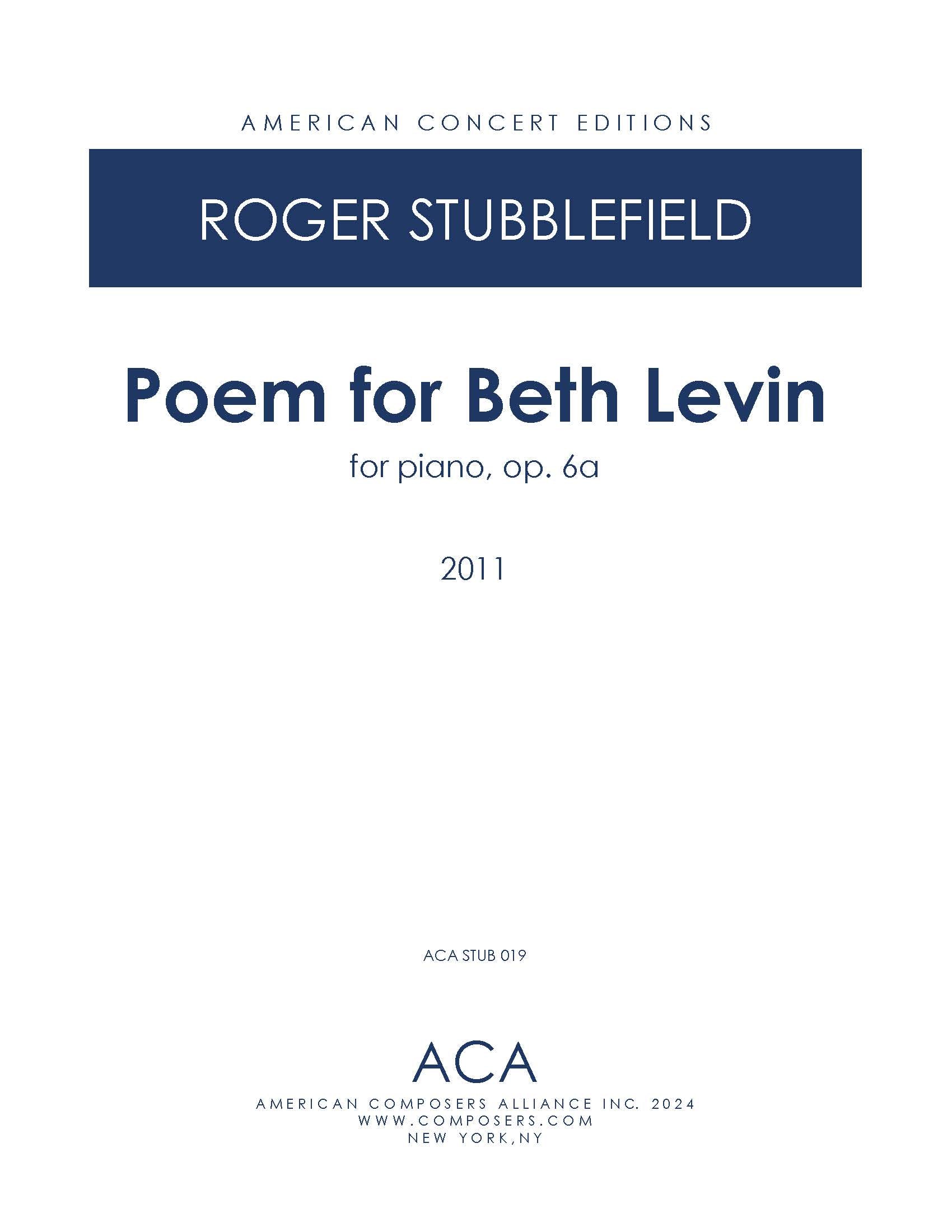 Poem for Beth Levin, Op. 6a – American Composers Alliance