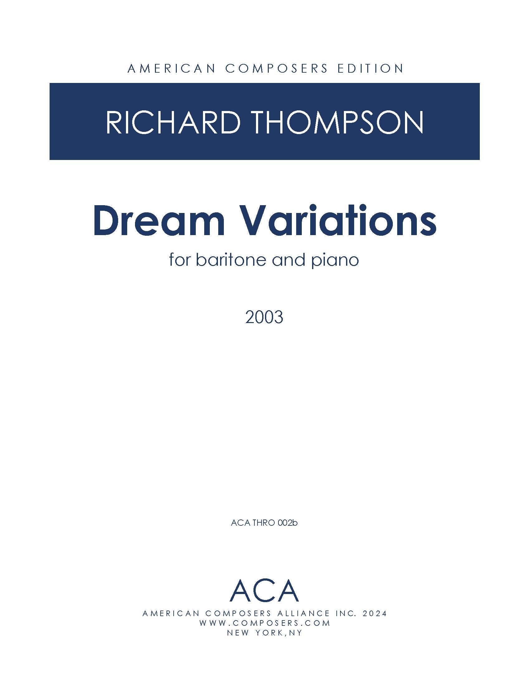 DREAM VARIATIONS (Baritone) – American Composers Alliance