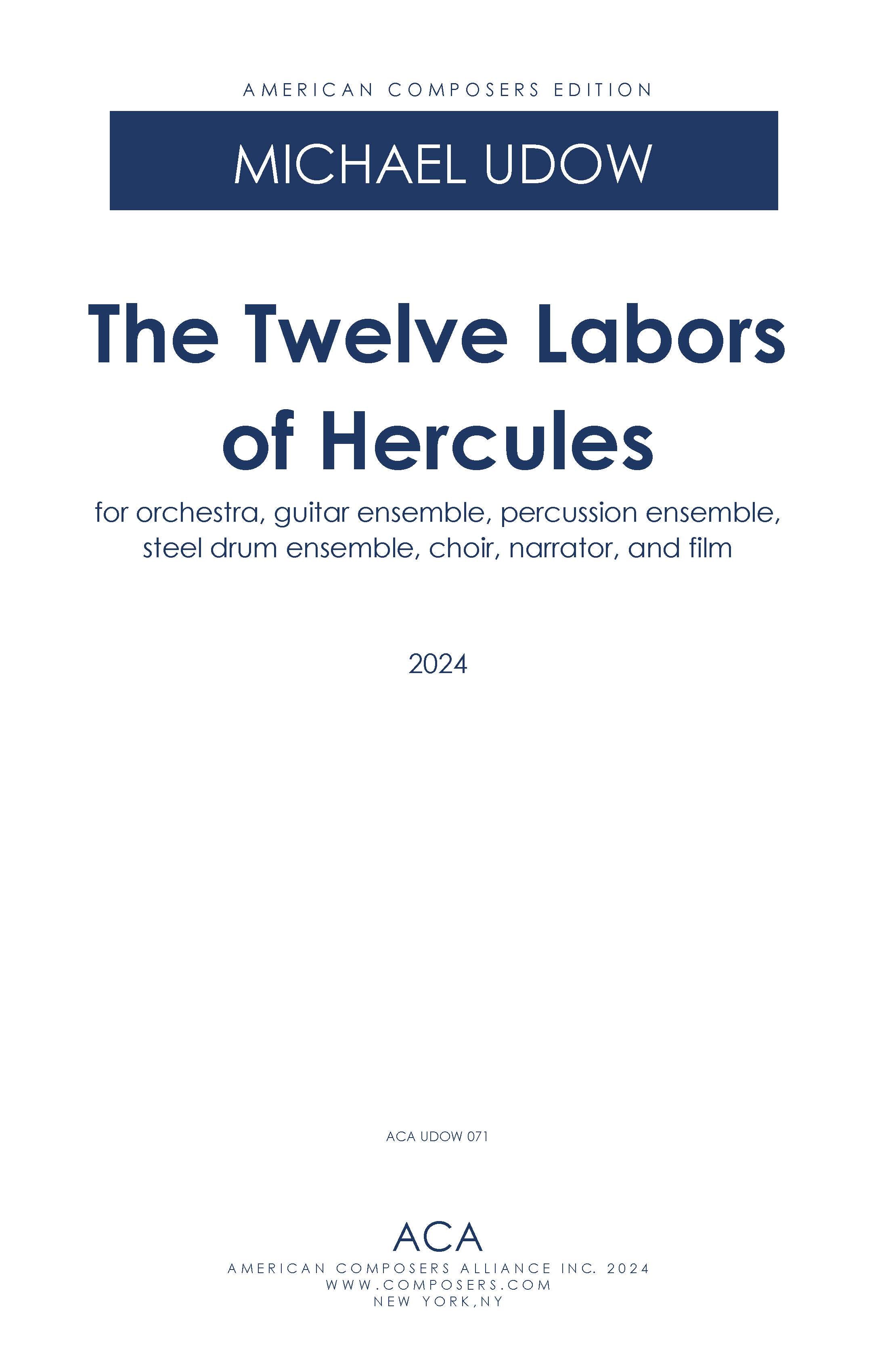 Twelve Labors of Hercules - For Orchestra – American Composers Alliance